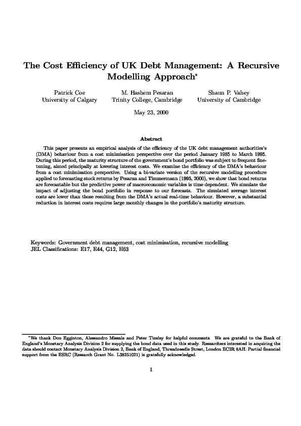 (PDF) The Cost Efficiency of UK Debt Management: A Recursive Modelling Approach