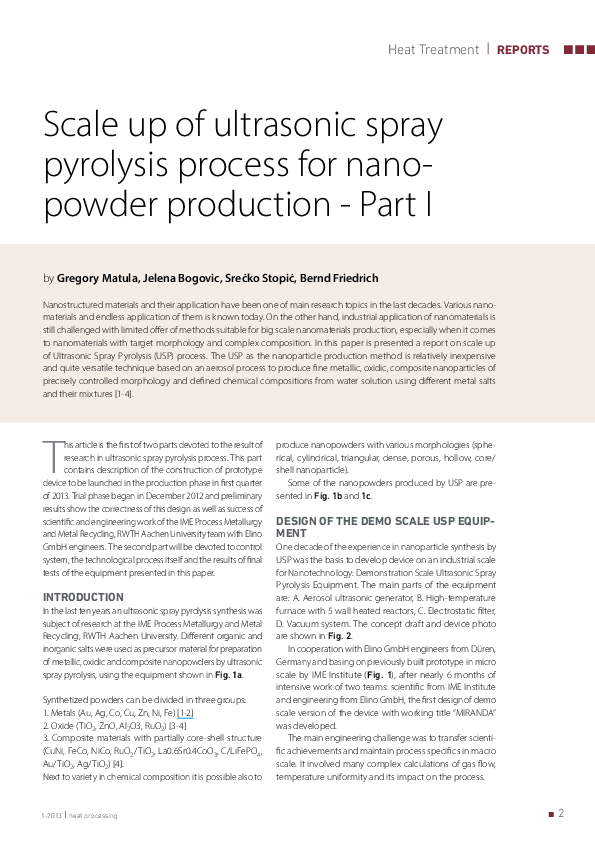 (PDF) Scale up of ultrasonic spray pyrolysis process for nano- powder ...