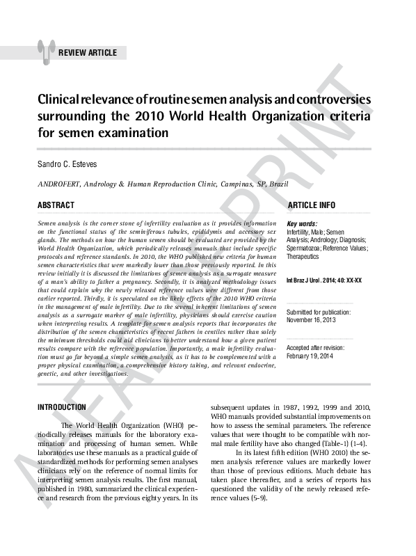 (PDF) Clinical relevance of routine semen analysis and controversies ...