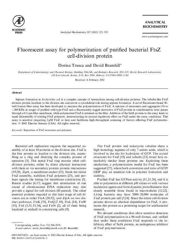 (PDF) Fluorescent assay for polymerization of purified bacterial FtsZ ...