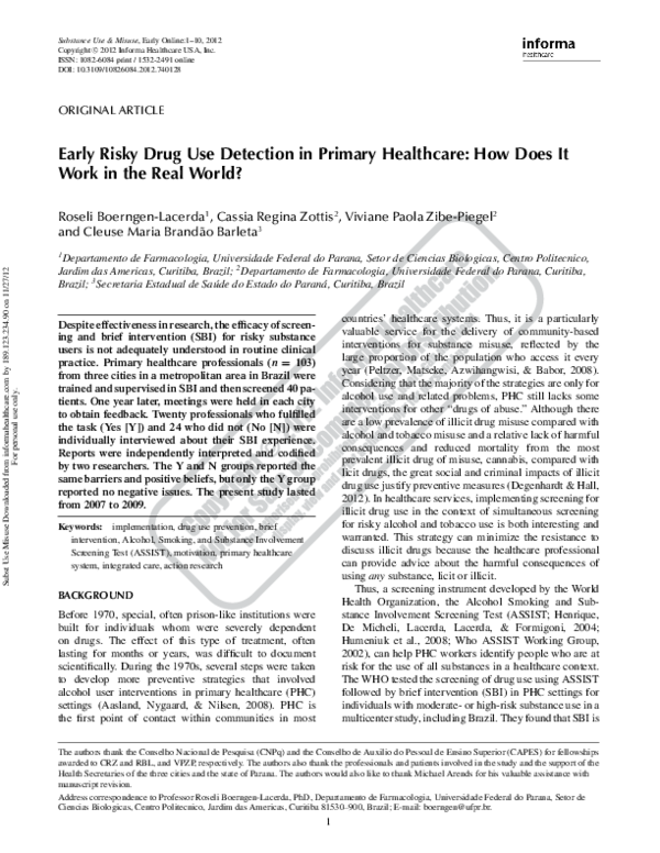 (PDF) Early Risky Drug Use Detection in Primary Healthcare: How Does It ...