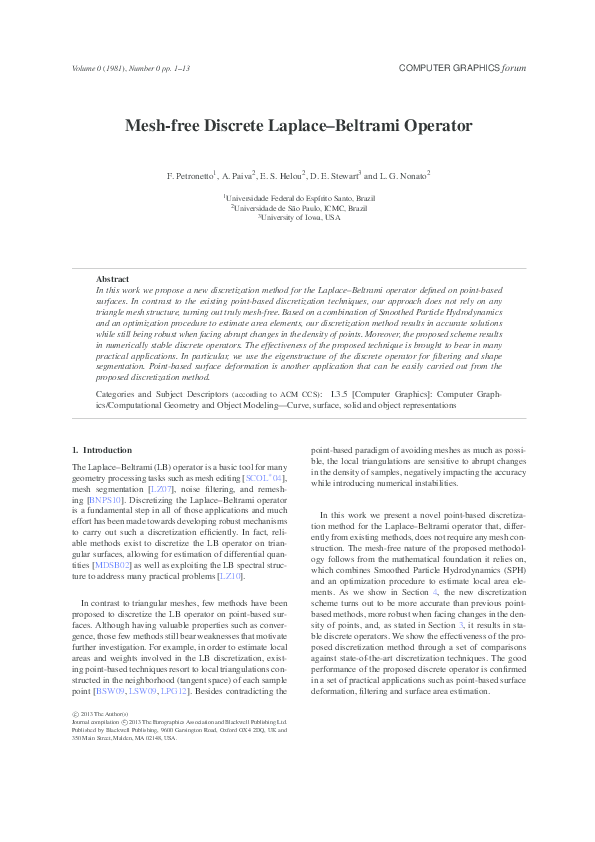 (PDF) Mesh-Free Discrete Laplace-Beltrami Operator