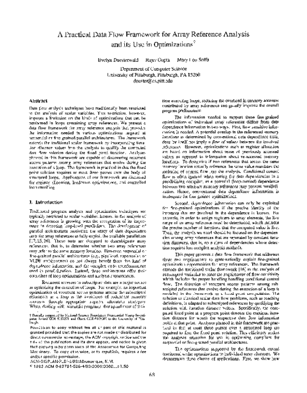 Pdf A Practical Data Flow Framework For Array Reference Analysis And Its Use In Optimizations