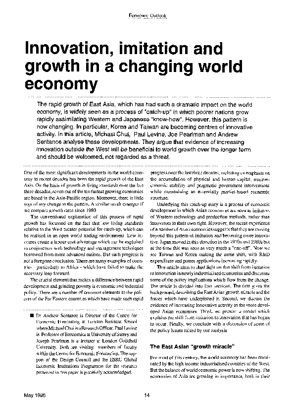 (PDF) Innovation, imitation and growth in a changing world economy