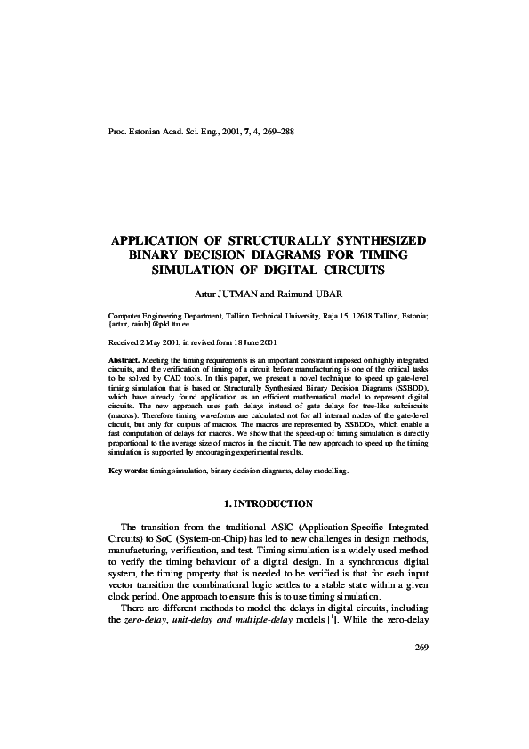 Pdf Application Of Structurally Synthesized Binary Decision Diagrams For Timing Simulation Of
