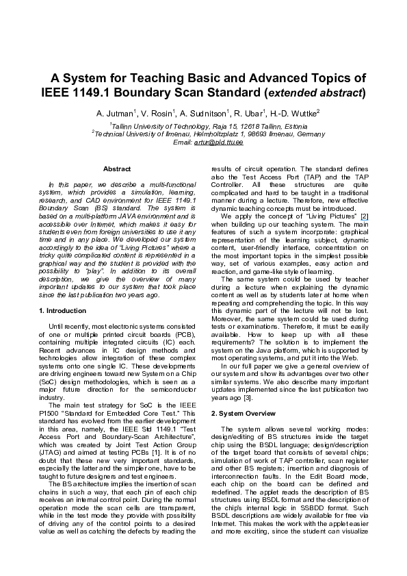 (PDF) A System for Teaching Basic and Advanced Topics of IEEE 1149.1 Boundary Scan Standard