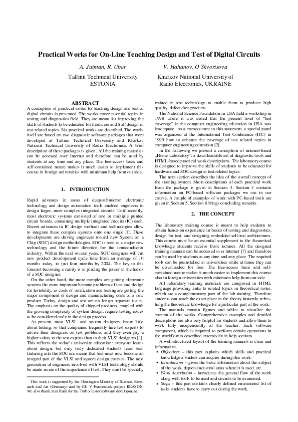 (PDF) Practical works for on-line teaching design and test of digital ...