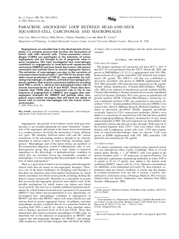 (PDF) Paracrine angiogenic loop between head-and-neck squamous-cell ...