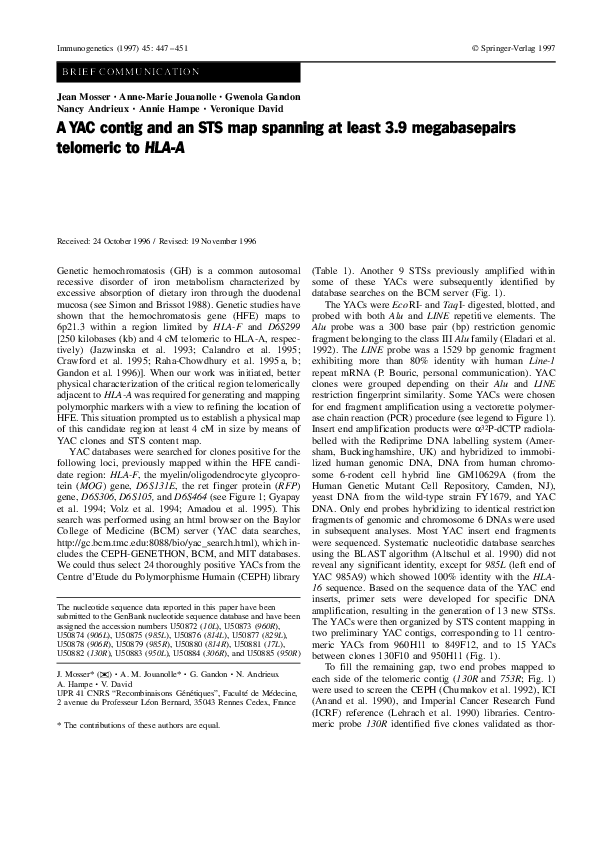 (PDF) A YAC contig and an STS map spanning at least 3.9 megabasepairs ...
