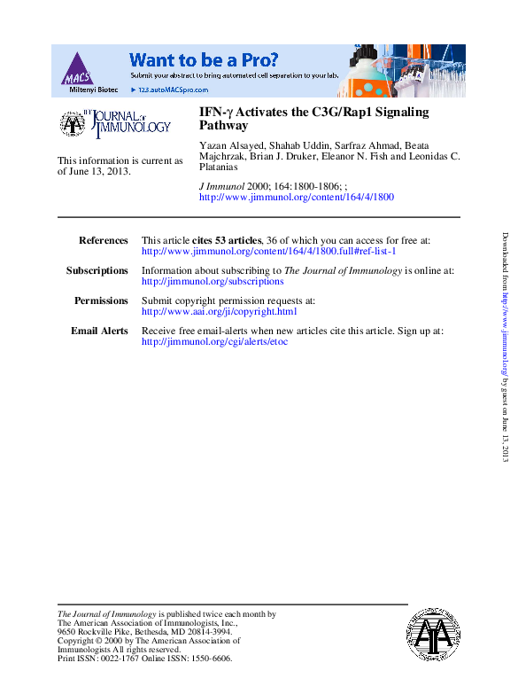 (PDF) IFN- Activates the C3G/Rap1 Signaling Pathway