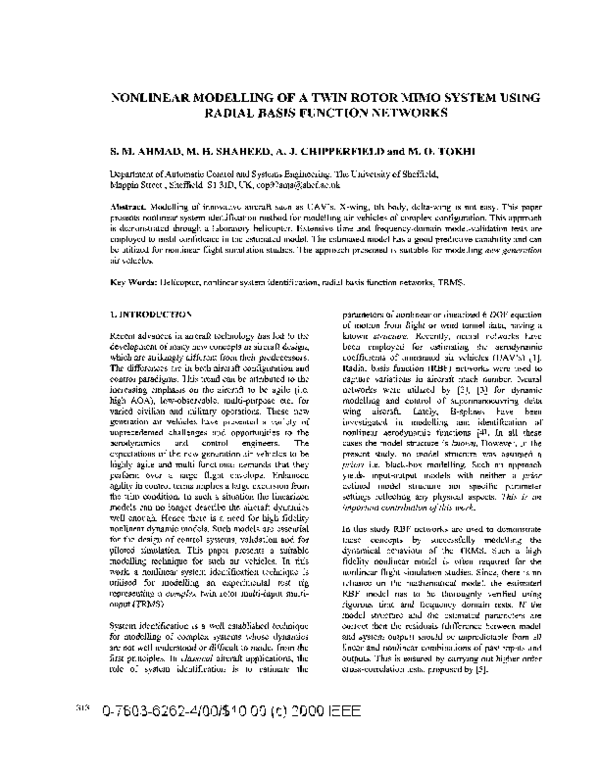 (PDF) Nonlinear modelling of a twin rotor MIMO system using radial basis function networks