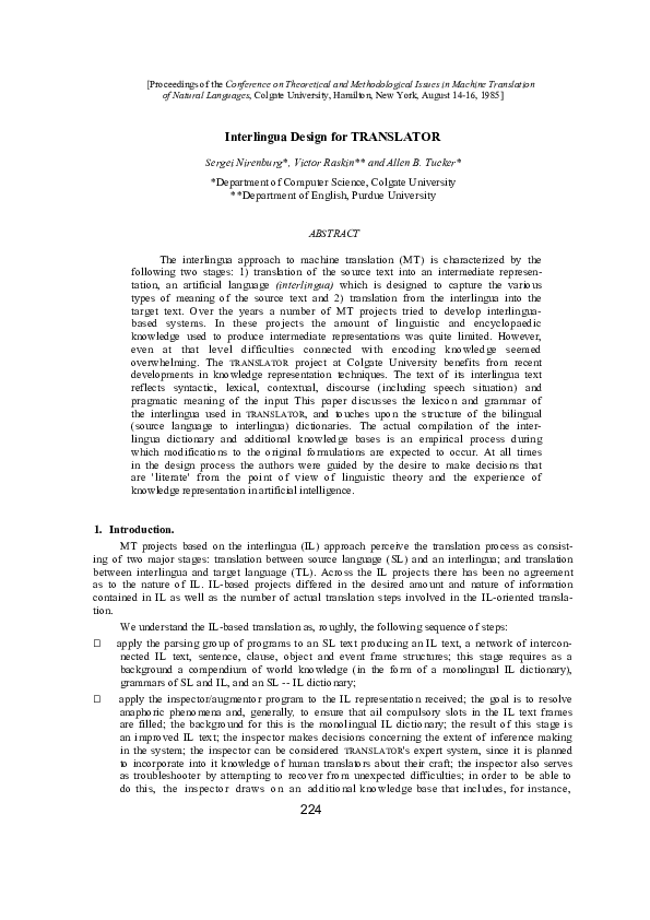 (PDF) Interlingua Design for TRANSLATOR