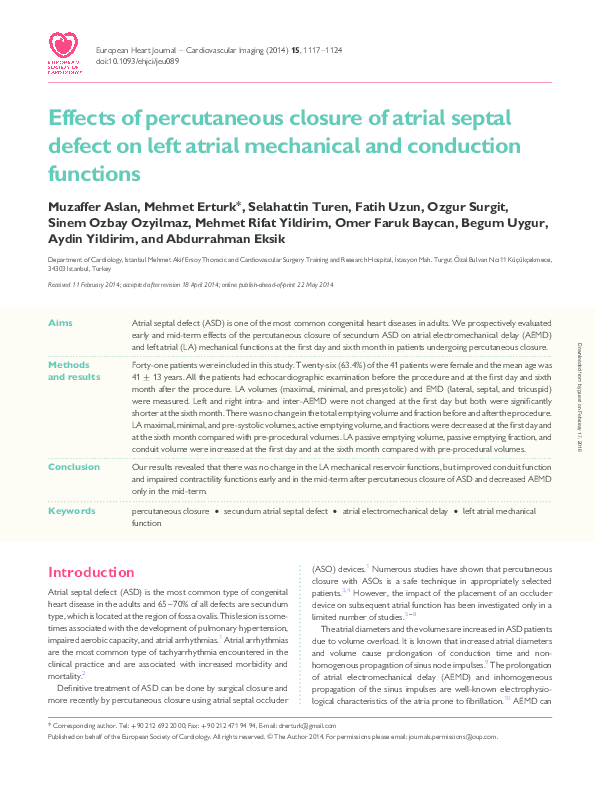 (PDF) Effects of percutaneous closure of atrial septal defect on left ...
