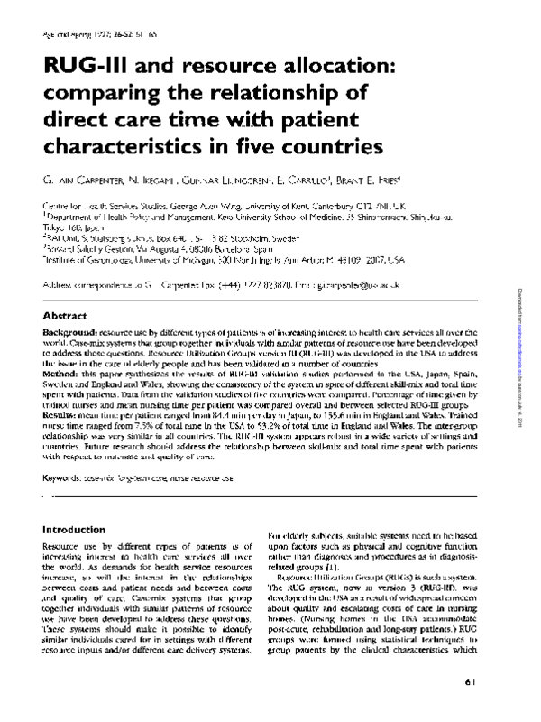 (PDF) RUG-III and Resource Allocation: Comparing the Relationship of ...