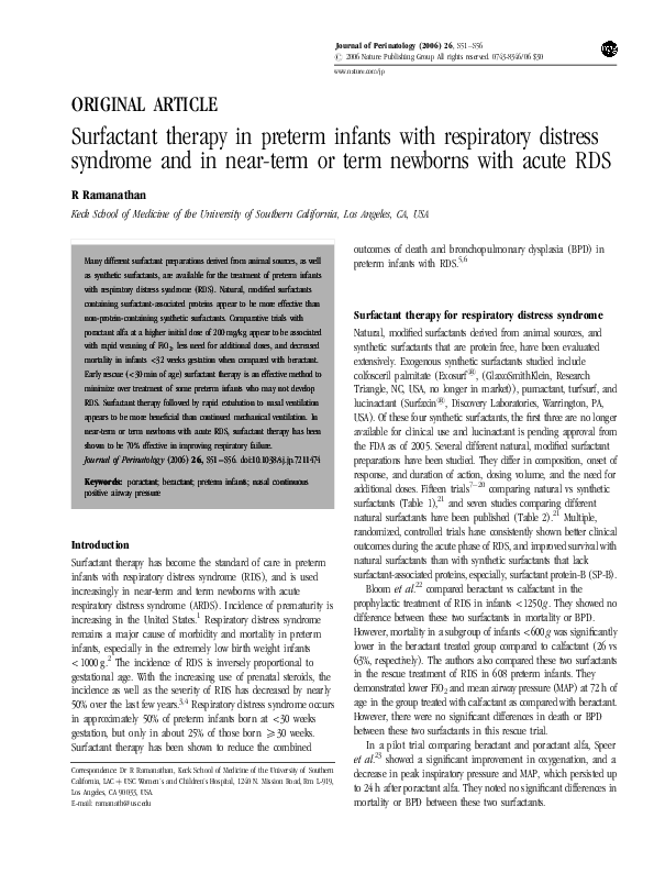 (PDF) Surfactant therapy in late preterm infants: respiratory distress ...