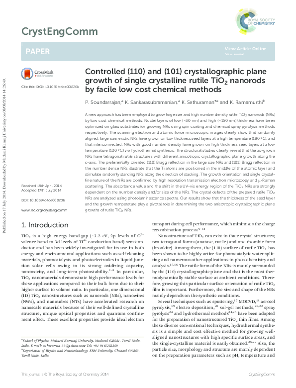 (PDF) Fabrication and Growth Mechanism of Single-crystalline Rutile TiO2 Nanowires by Liquid ...
