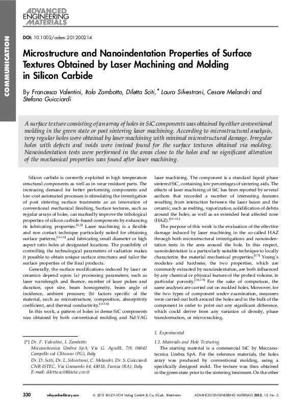 (PDF) Microstructure and Nanoindentation Properties of Surface Textures Obtained by Laser ...