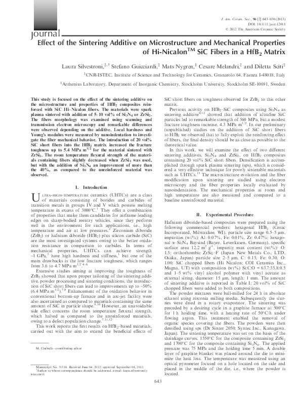 (PDF) Effect of the Sintering Additive on Microstructure and Mechanical Properties of Hi-Nicalon ...