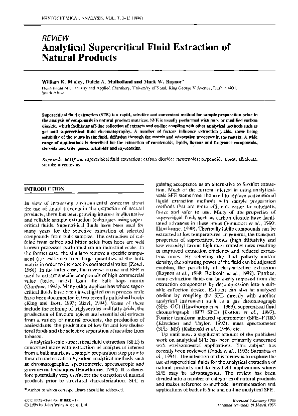 (PDF) Analytical Supercritical Fluid Extraction of Natural Products