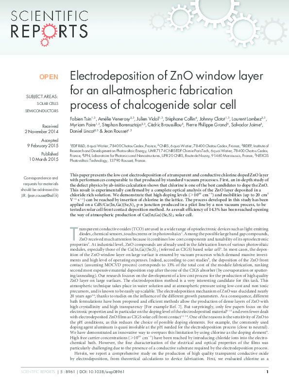 (PDF) Electrodeposition of ZnO window layer for an all-atmospheric fabrication process of ...