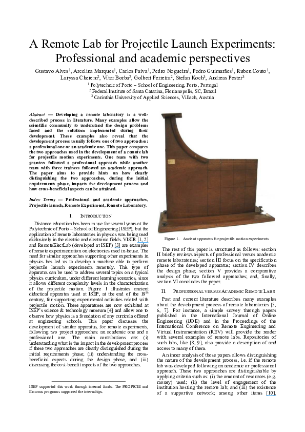 (PDF) A remote lab for projectile launch experiments: Professional and ...