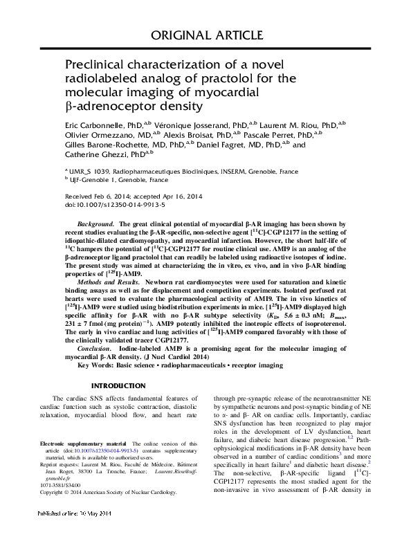 (PDF) Preclinical characterization of a novel radiolabeled analog of ...