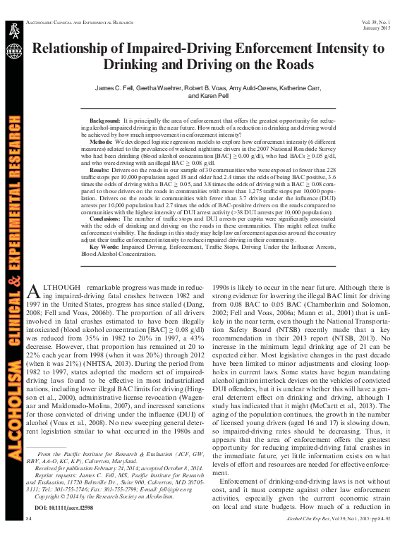 (PDF) Relationship of Impaired-Driving Enforcement Intensity to ...