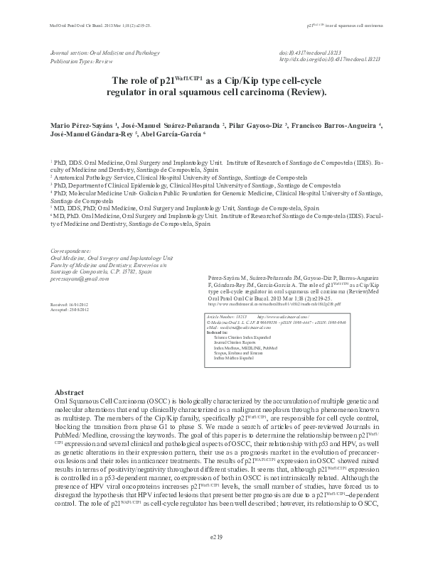 (PDF) The role of p21Waf1/CIP1 as a Cip/Kip type cell-cycle regulator ...