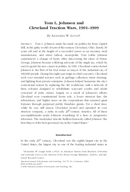 (PDF) Tom L. Johnson and the Cleveland Traction Wars, 1901-1909