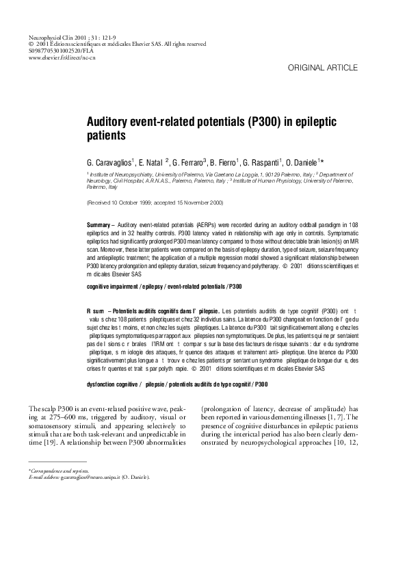 Pdf Auditory Event Related Potentials P300 In Epileptic Patients