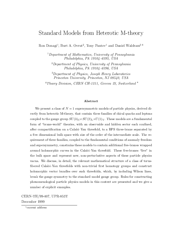 (PDF) Standard Models from Heterotic M-theory
