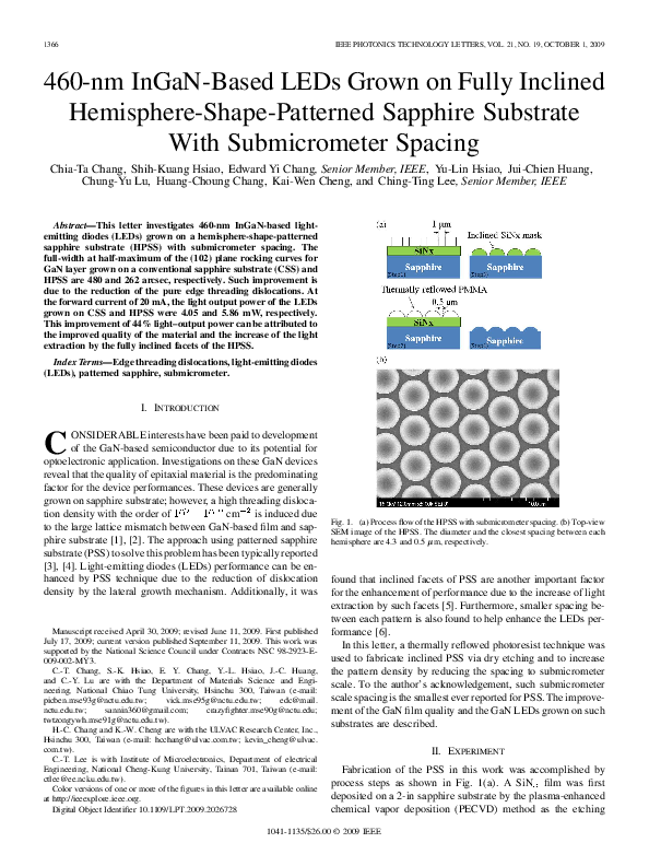 (PDF) 460-nm InGaN-Based LEDs Grown on Fully Inclined Hemisphere-Shape ...