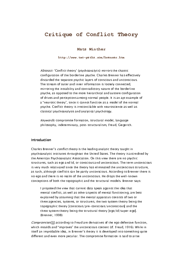 (PDF) Critique of Conflict Theory (psychology)