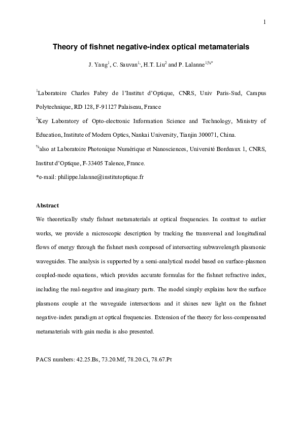 (PDF) Theory of Fishnet Negative-Index Optical Metamaterials