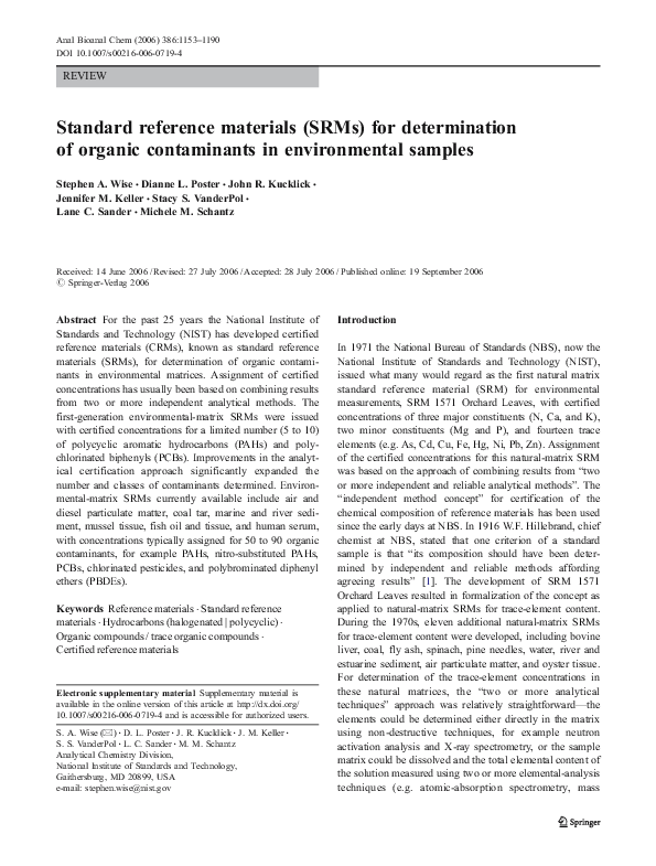 (PDF) Standard reference materials (SRMs) for determination of organic ...