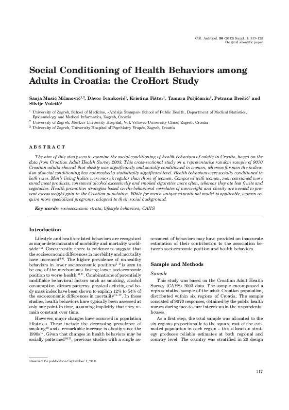 (PDF) Social Conditioning of Health Behaviors among Adults in Croatia ...