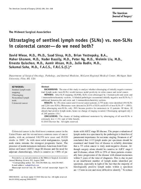 (PDF) Ultrastaging of sentinel lymph nodes (SLNs) vs. non-SLNs in ...