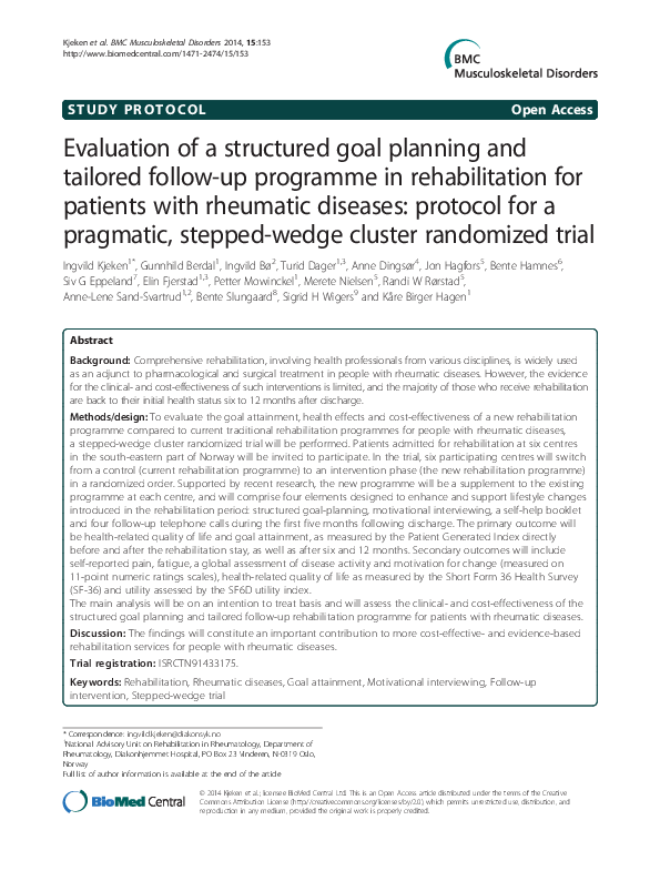 (PDF) Evaluation of a structured goal planning and tailored follow-up programme in ...