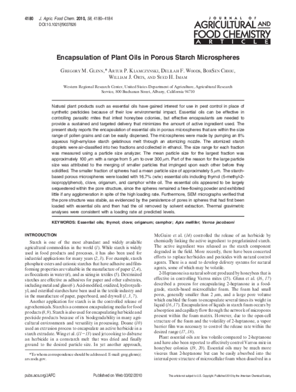 (PDF) Encapsulation of Plant Oils in Porous Starch Microspheres