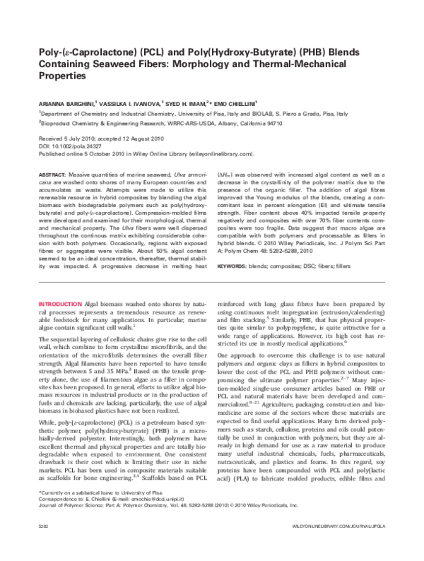 (PDF) Poly-(ε-caprolactone) (PCL) and poly(hydroxy-butyrate) (PHB) blends containing seaweed ...