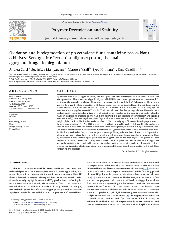 (PDF) Oxidation and biodegradation of polyethylene films containing pro ...