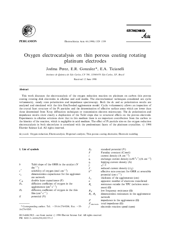 (PDF) Oxygen electrocatalysis on thin porous coating rotating platinum ...