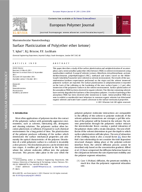 (PDF) Surface Plasticization of Poly(ether ether ketone)