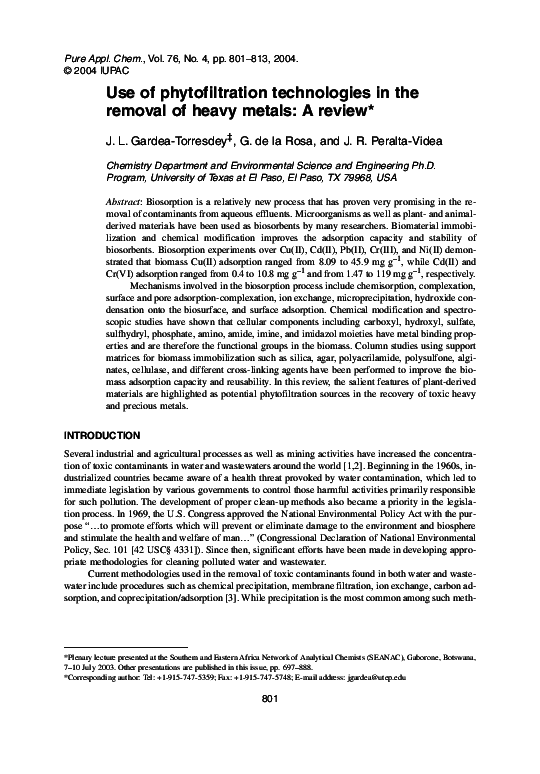 (PDF) Use of phytofiltration technologies in the removal of heavy ...