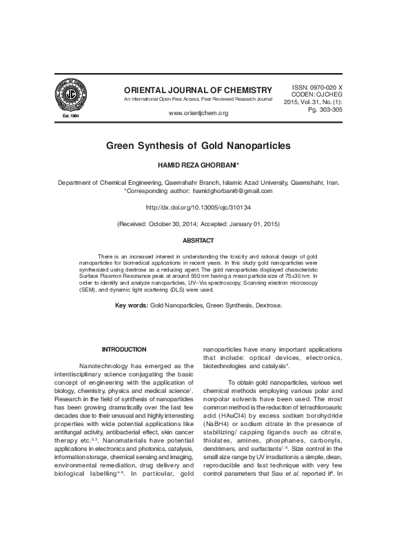 (PDF) Green Synthesis of Gold Nanoparticles