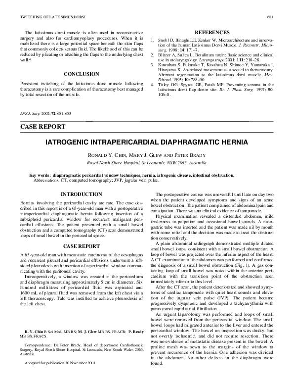 (PDF) Iatrogenic intrapericardial diaphragmatic hernia | Ronald Chin - Academia.edu