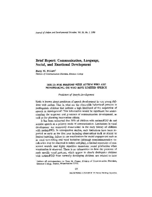 (PDF) Brief report: Communication, language, social, and emotional ...