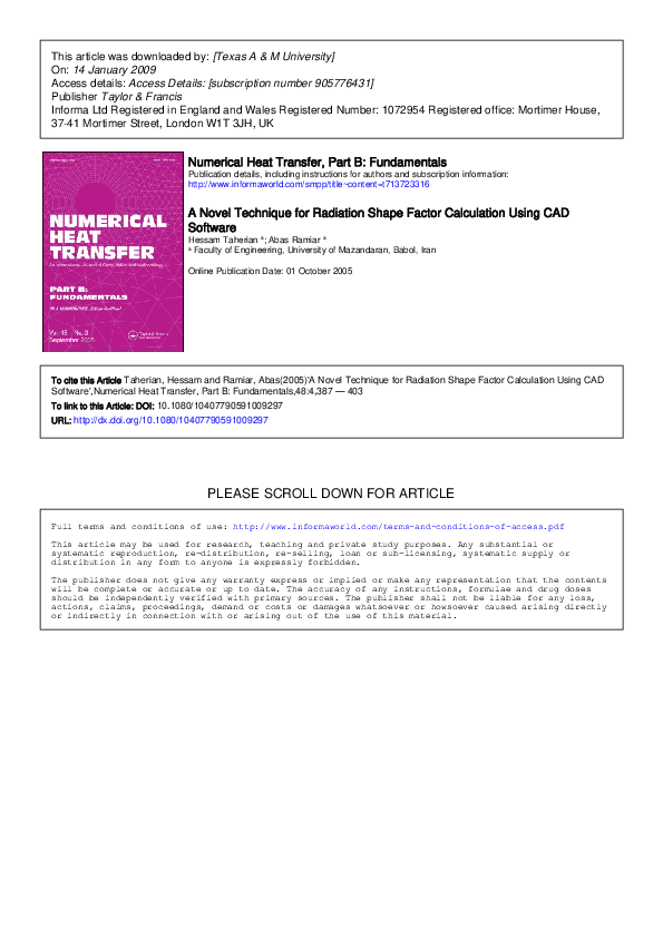 (PDF) A Novel Technique for Radiation Shape Factor Calculation Using ...