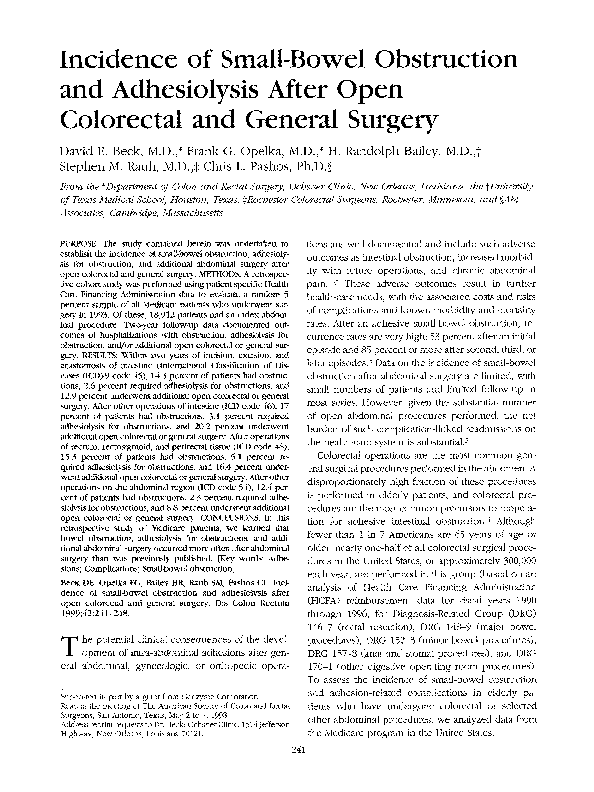 (PDF) Incidence of small-bowel obstruction and adhesiolysis after open ...