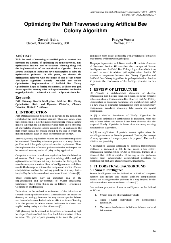 (PDF) Optimizing the Path Traversed using Artificial Bee Colony Algorithm